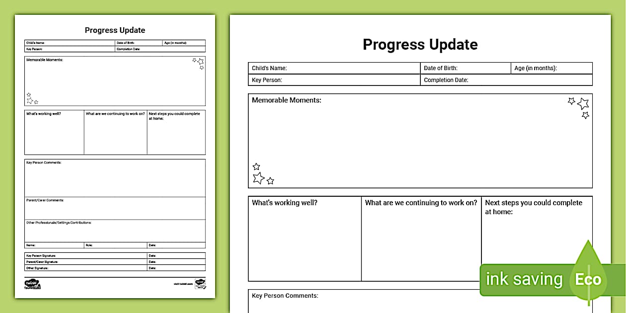 EYFS Progress Update Form (teacher made) - Twinkl