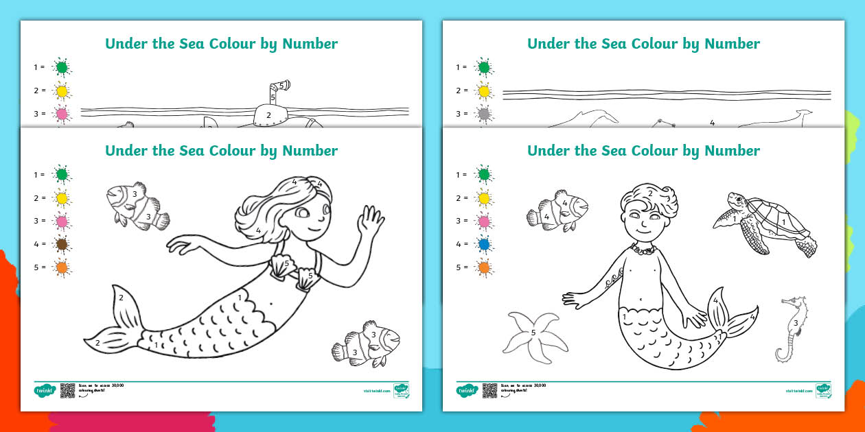 Editable EYFS Under the Sea Colour by Number - Twinkl