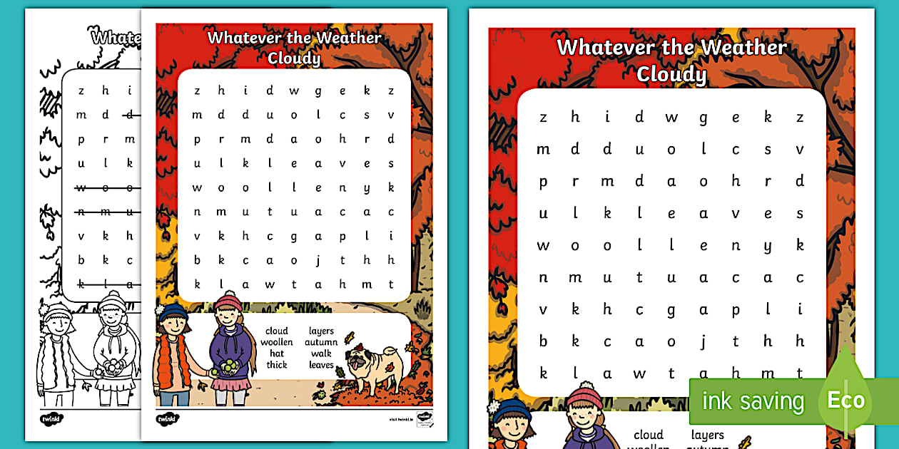 Black and White Whatever the Weather Cloudy Word Search