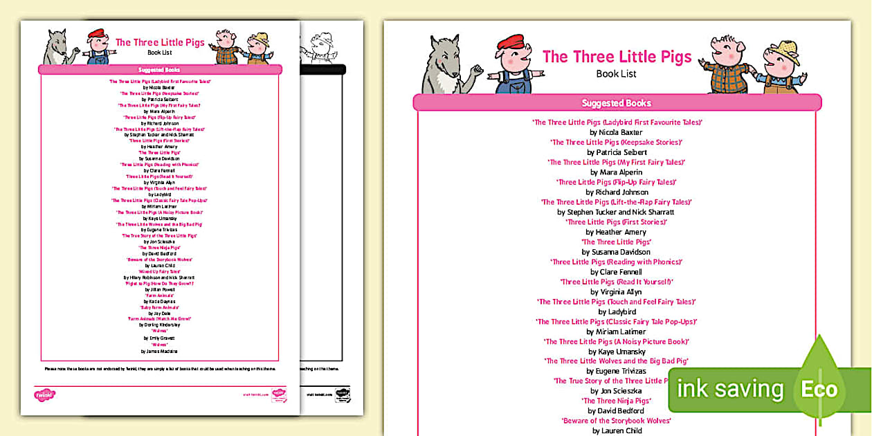 The Three Little Pigs Book List - Twinkl
