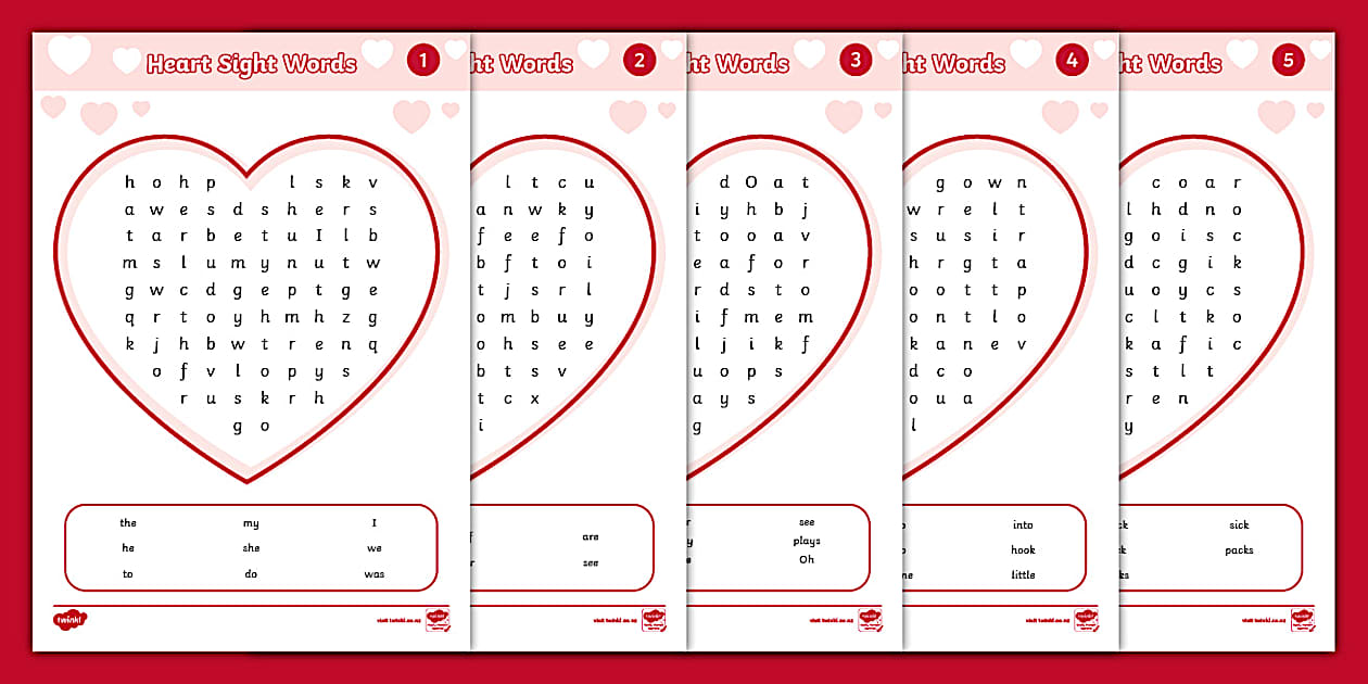 Sight Words Heart Word Search Set (teacher made) - Twinkl