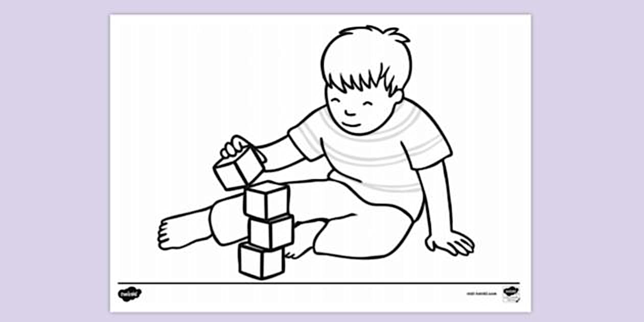 Boy Playing with Blocks Colouring Sheet | Colouring Sheets