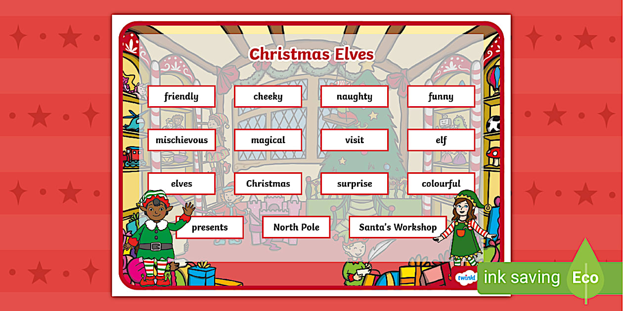 Christmas Elf Word Mat (teacher made) - Twinkl