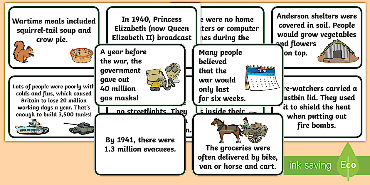 Cursive The Second World War Facts Flashcards KS2 - Twinkl