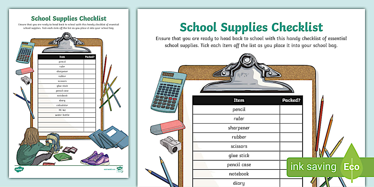 School Supplies Checklist (teacher made) - Twinkl