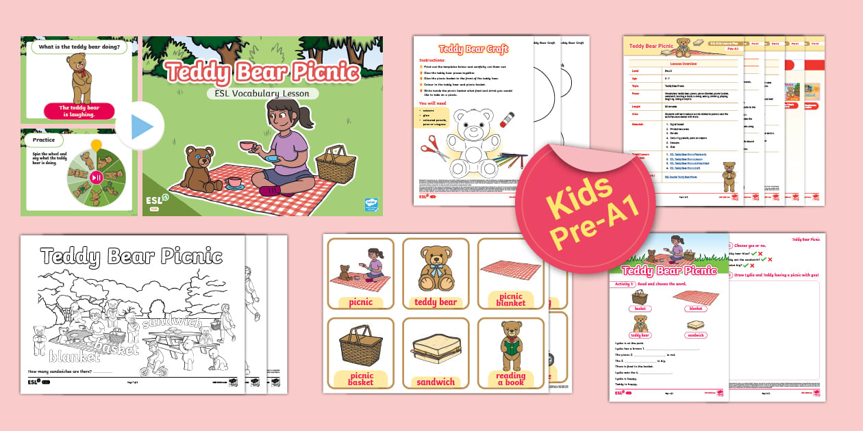 ESL Teddy Bear Picnic Lesson Plan Pack [Kids, Pre-A1]