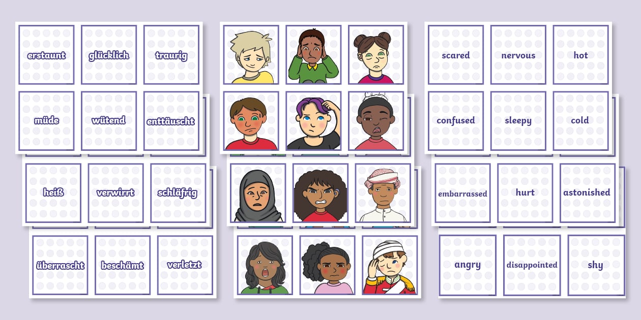 Emotions - German/English Matching Cards (teacher made)