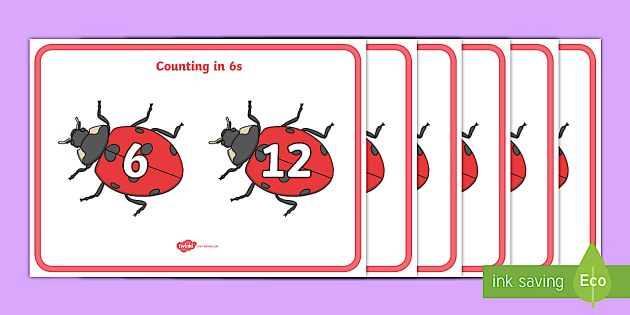 Counting In 6s (on Ladybirds) Display Posters - Counting in 5s (on Hands)