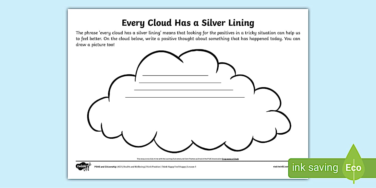 Every Cloud Silver Lining Positive Thinking Activity Sheet