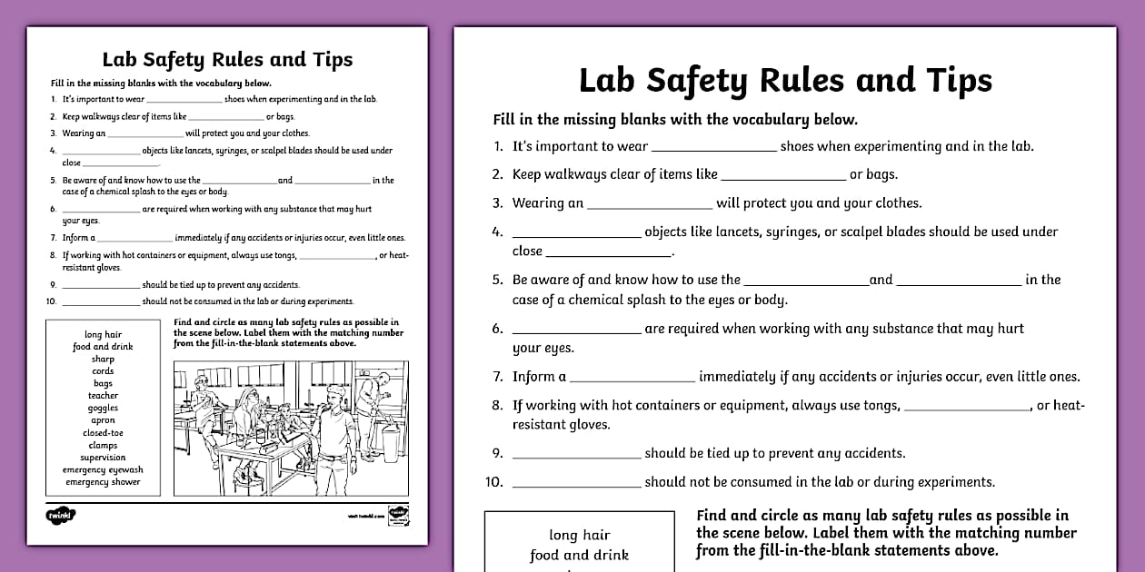 Lab Safety Worksheet | Science | Twinkl USA (teacher made)