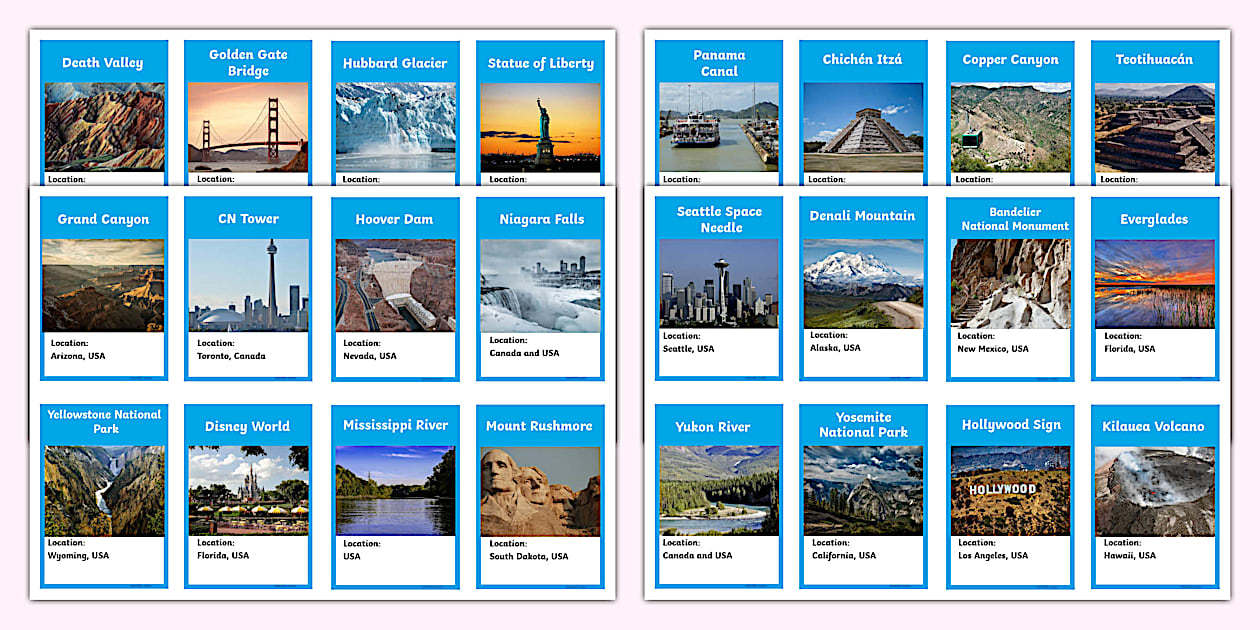 Human and Physical Features of North America Sorting Cards