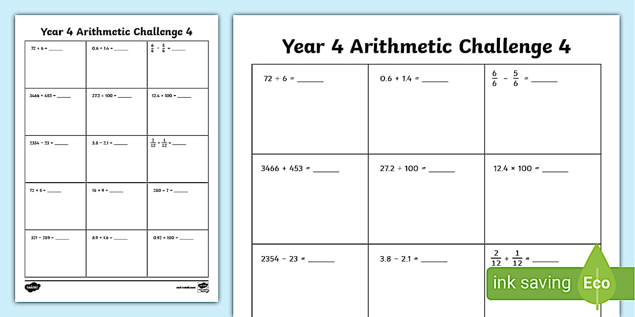 👉 Year 4 Arithmetic Challenge 4 (teacher made) - Twinkl