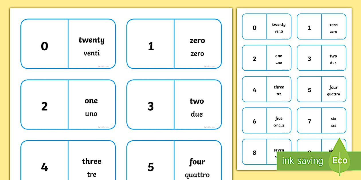Number Bonds to 20 Dominoes English/Italian (teacher made)
