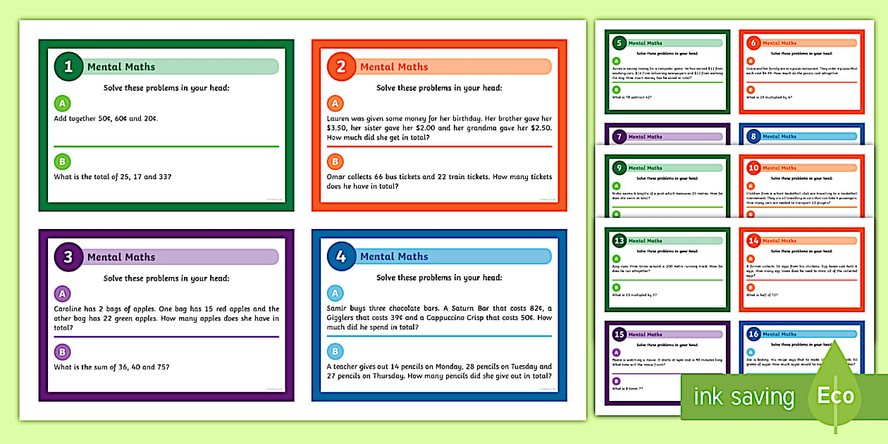 Mental Math Challenge Cards (teacher made) - Twinkl