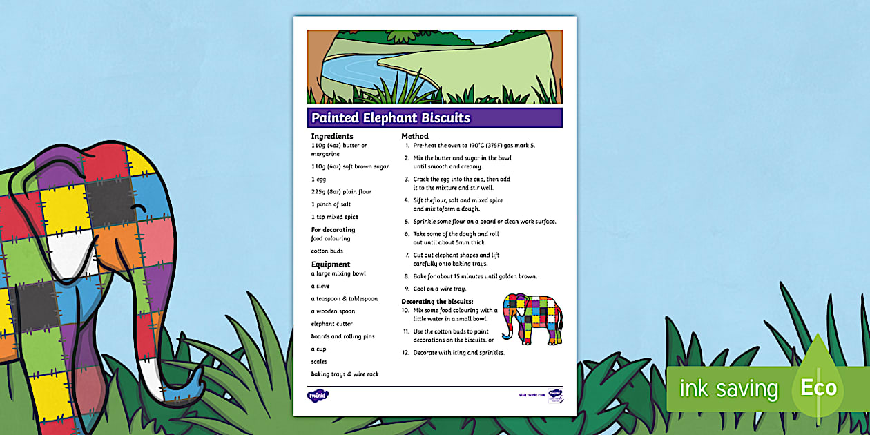Elmer Elephant Biscuits - Recipe Sheet - Twinkl