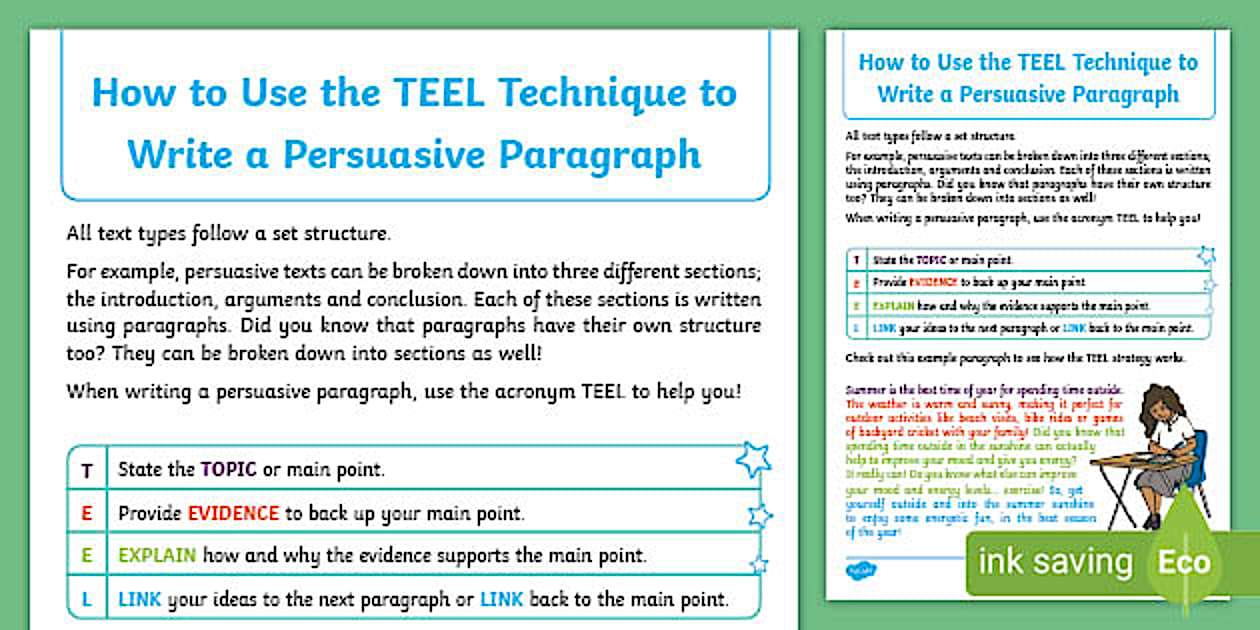 TEEL Explanatory Sheet F-2 | Writing Resources - Twinkl