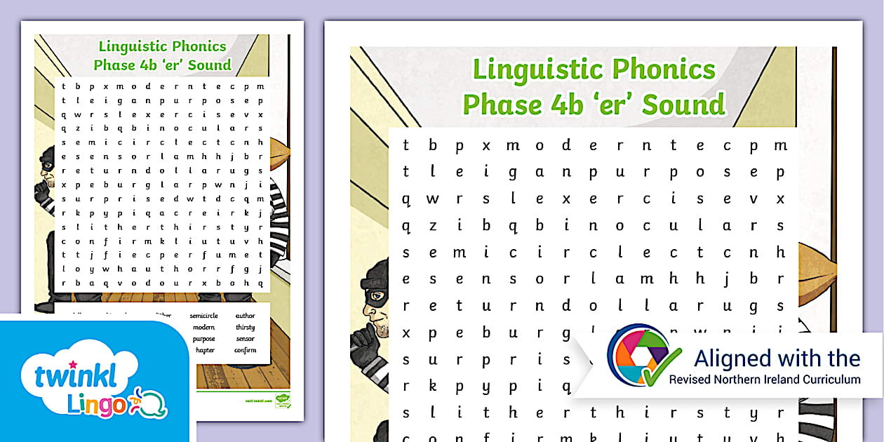 NI Linguistic Phonics Phase 4b 'er' Word Search - Twinkl