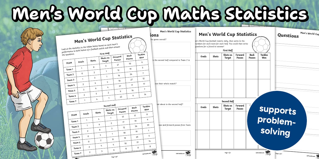 Men's World Cup Maths Statistics Activity Sheet