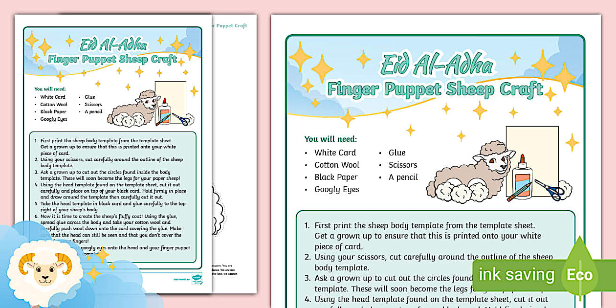 Eid Al-Adha Finger Puppet Sheep Craft (teacher made)