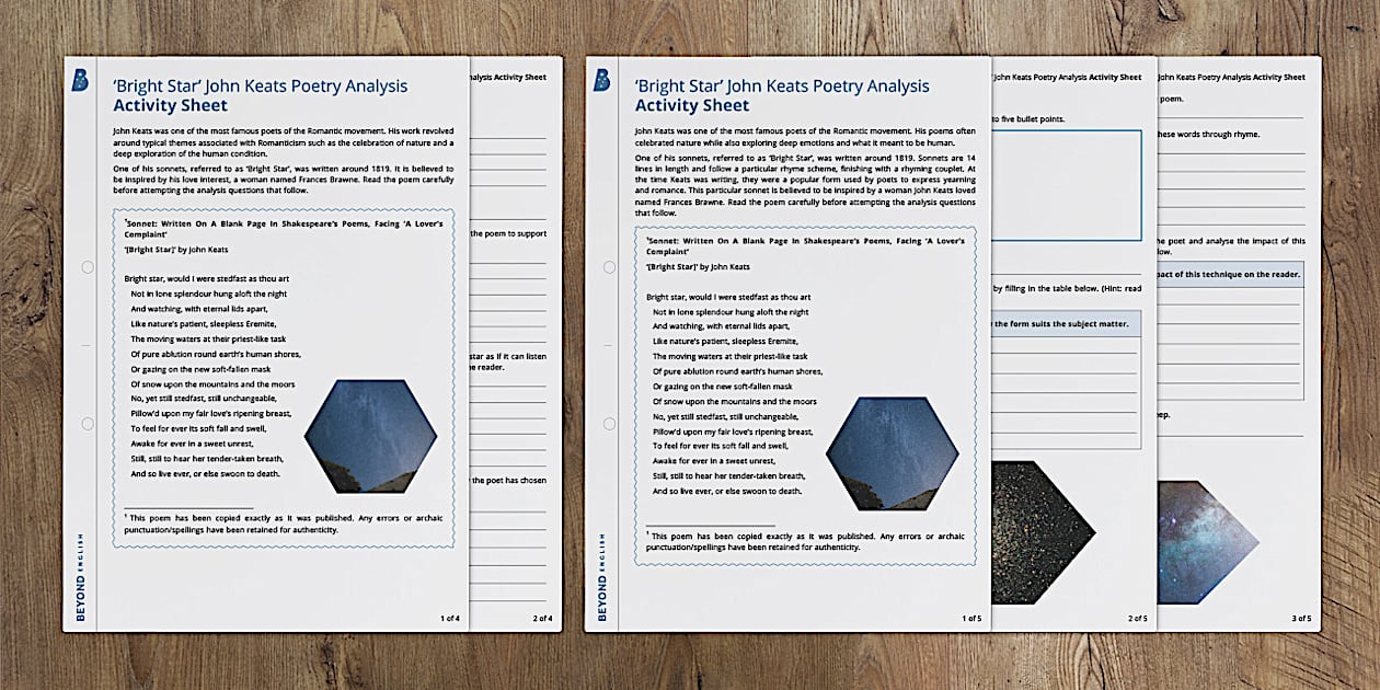 'Bright Star' John Keats Differentiated Poetry Analysis