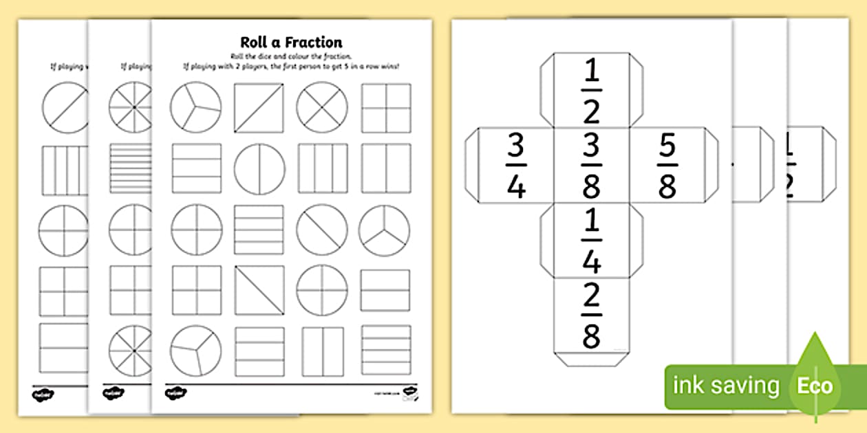 Roll a Fraction Worksheet - Twinkl