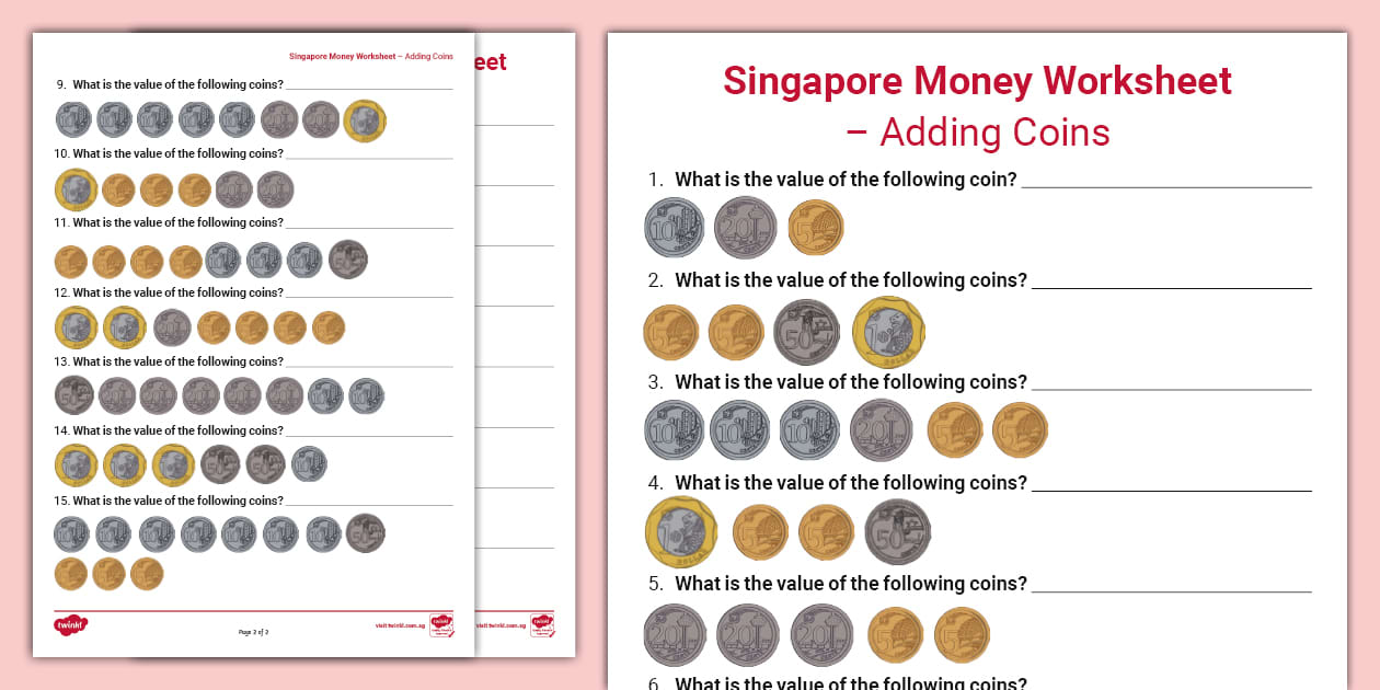 Singapore Money Worksheet for Adding Coins