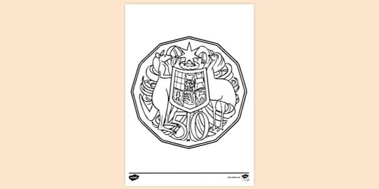 Australian 50 Cent Coin Colouring Sheet | Colouring Page
