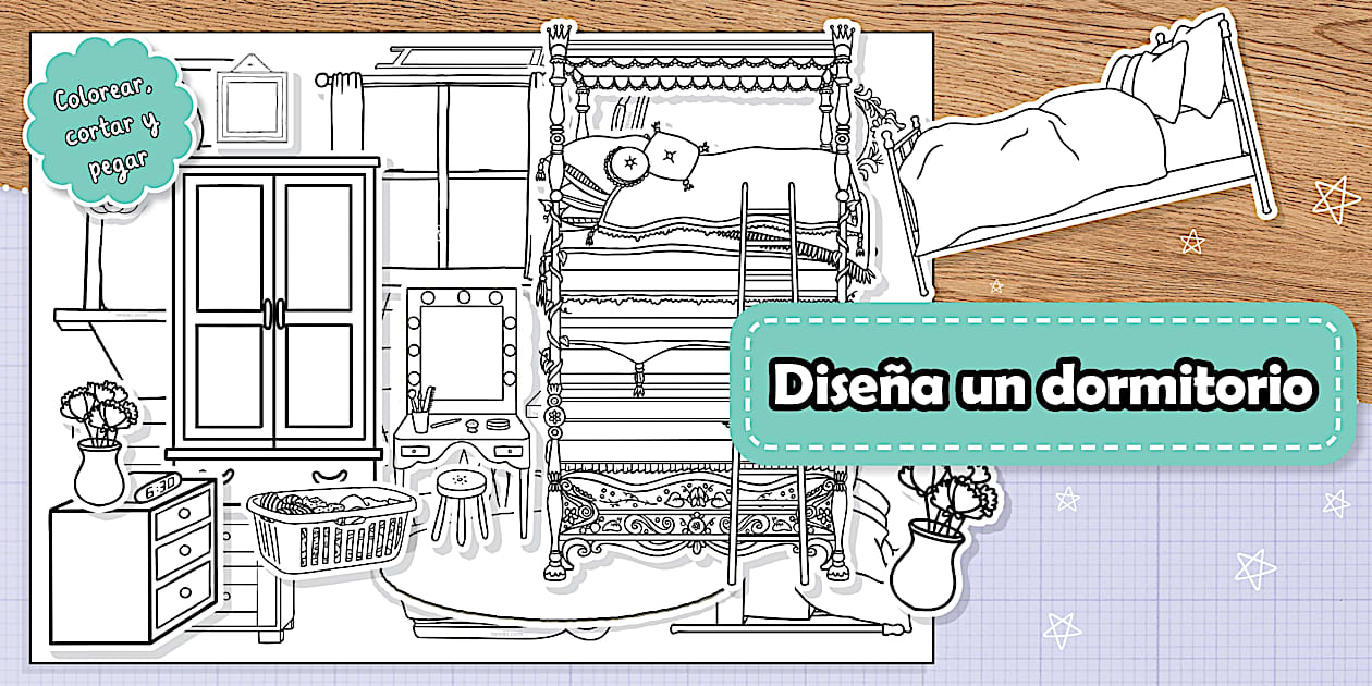 Ficha de actividad: Colorear, cortar y pegar - Diseña un dormitorio