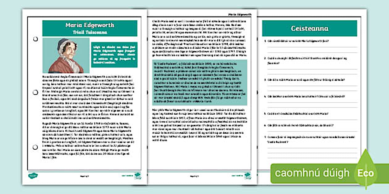 Maria Edgeworth Comprehension Activity Week Fourteen Homework Gaeilge