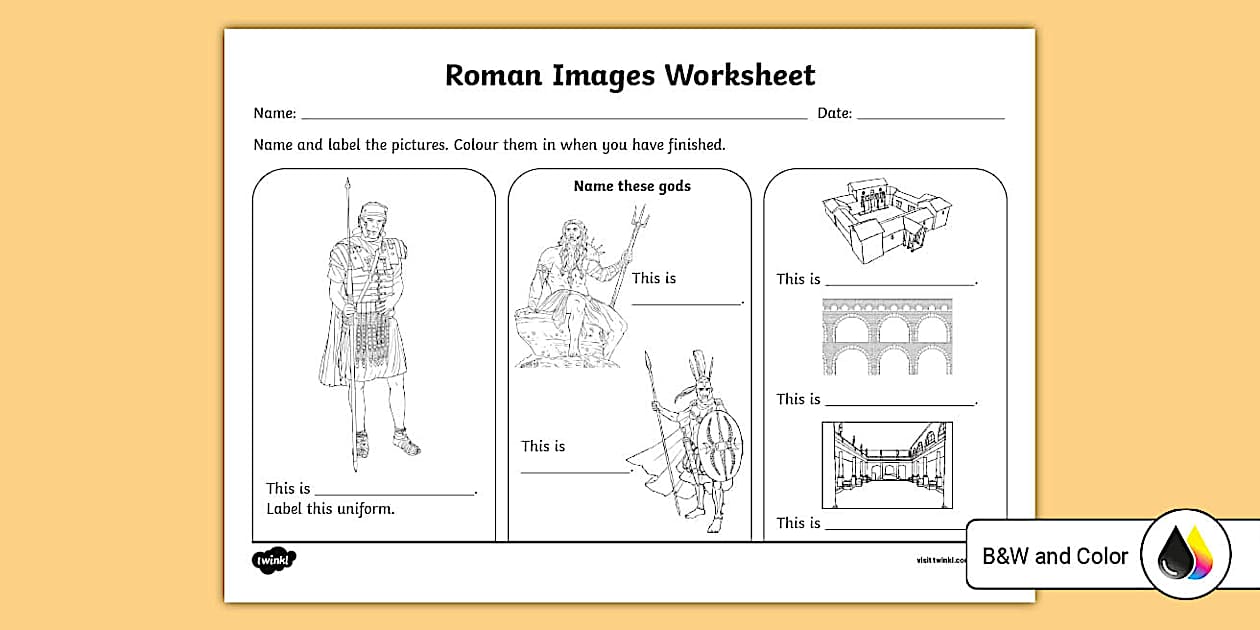 Roman Images Labelling Worksheet (teacher made) - Twinkl