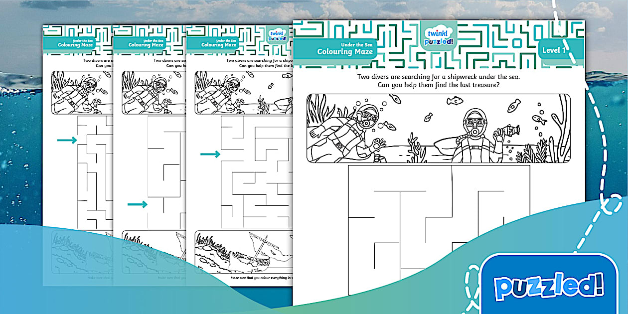 Under the sea colouring mazes - Twinkl Puzzled - kids