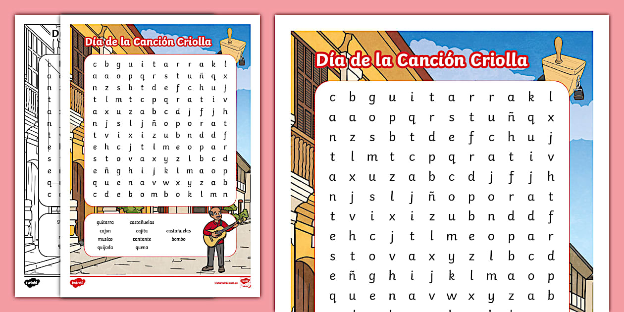 Sopa de letras: Día de la Canción Criolla (Primaria baja)