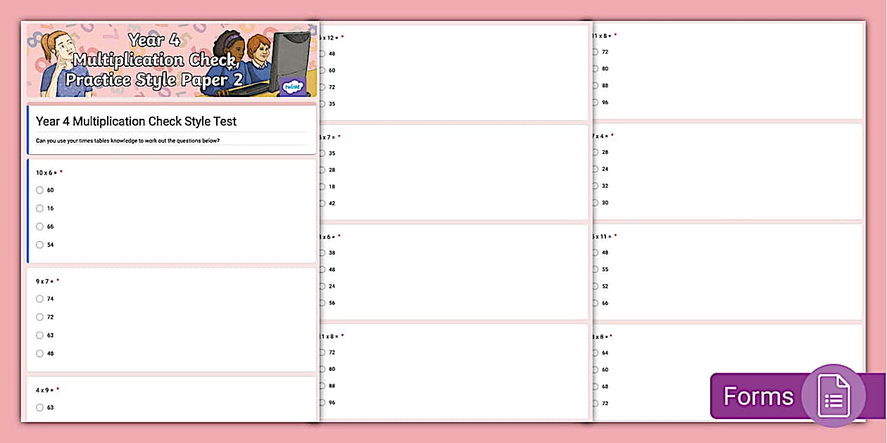 Year 4 Multiplication Check Style Test (teacher made)