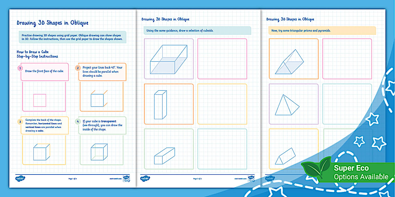 Drawing 3D Shapes in Oblique (Ages 10 - 11) (teacher made)