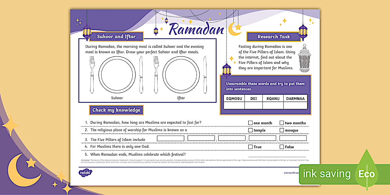 KS2 Ramadan Activity Mat (teacher made) - Twinkl