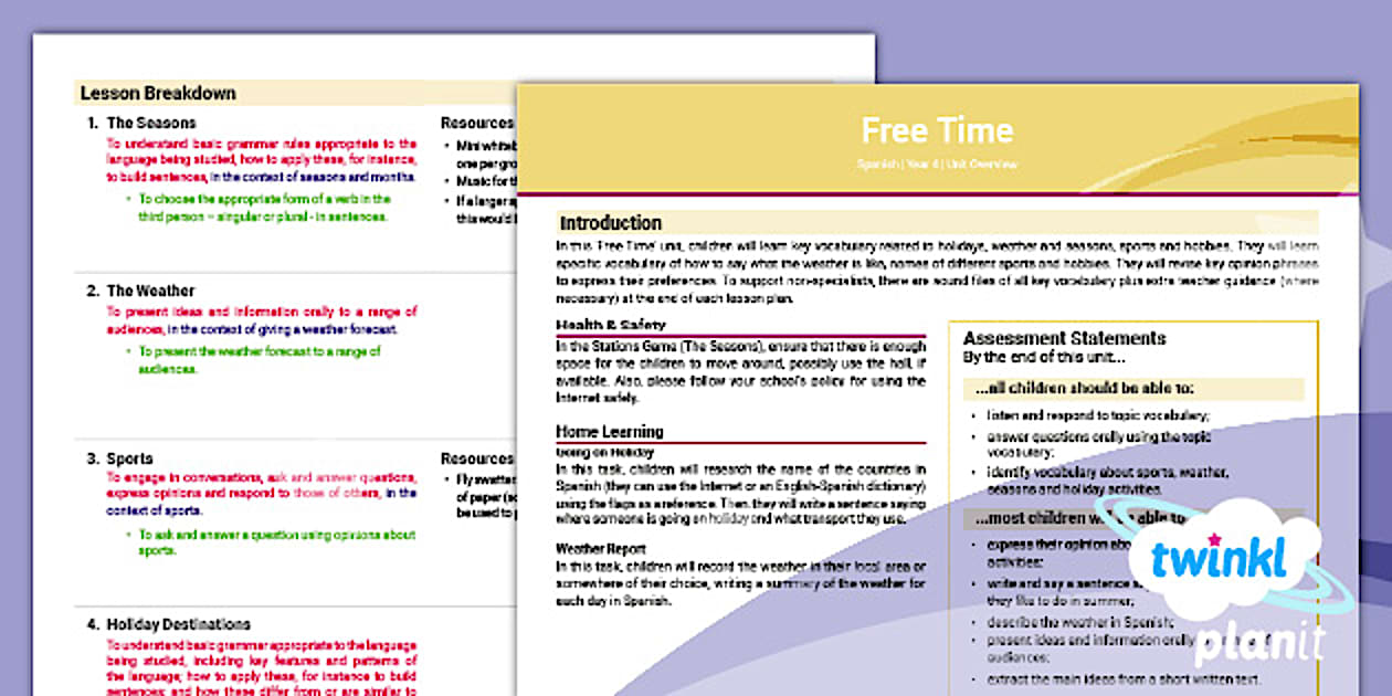 👉 PlanIt Year 4 Spanish Medium-Term Plan: Free Time