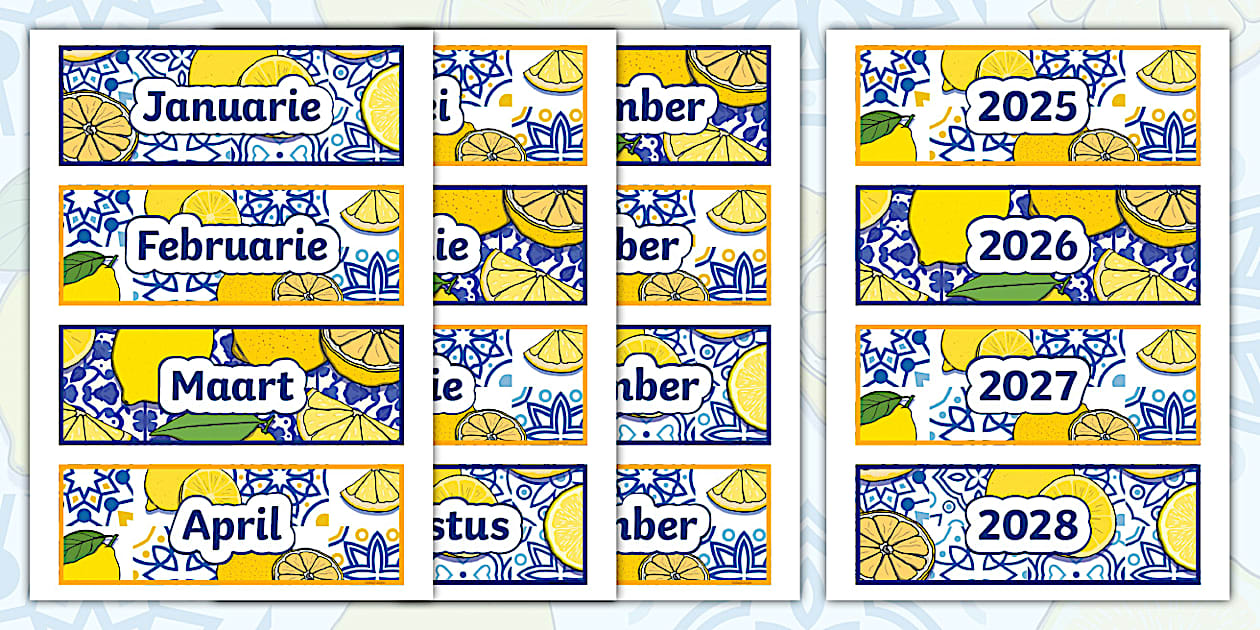 Mediterreense Suurlemoen Maande en Jaar Etikette - Twinkl