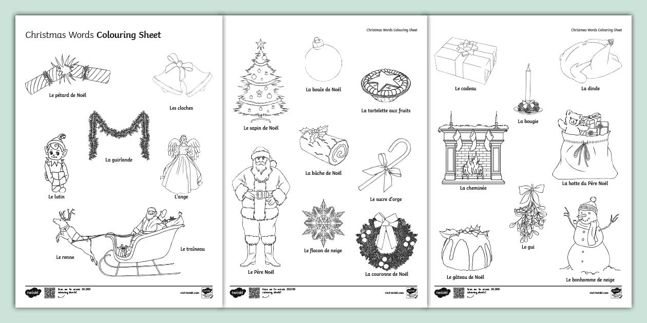 Christmas Words in French Colouring Sheets