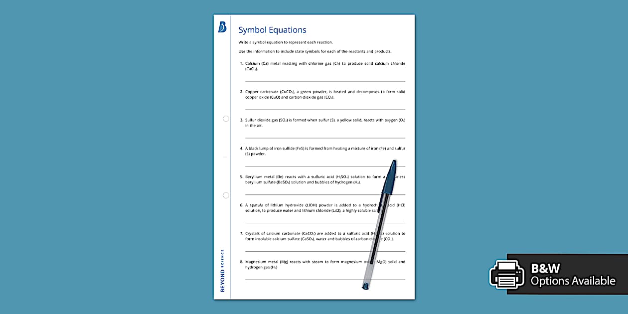 Symbol Equations Worksheet