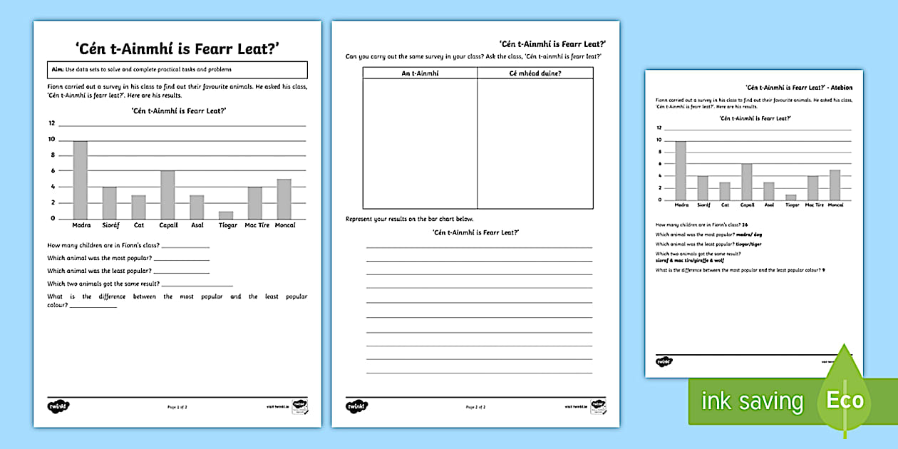 Favourite Animals Data Worksheet (teacher made) - Twinkl