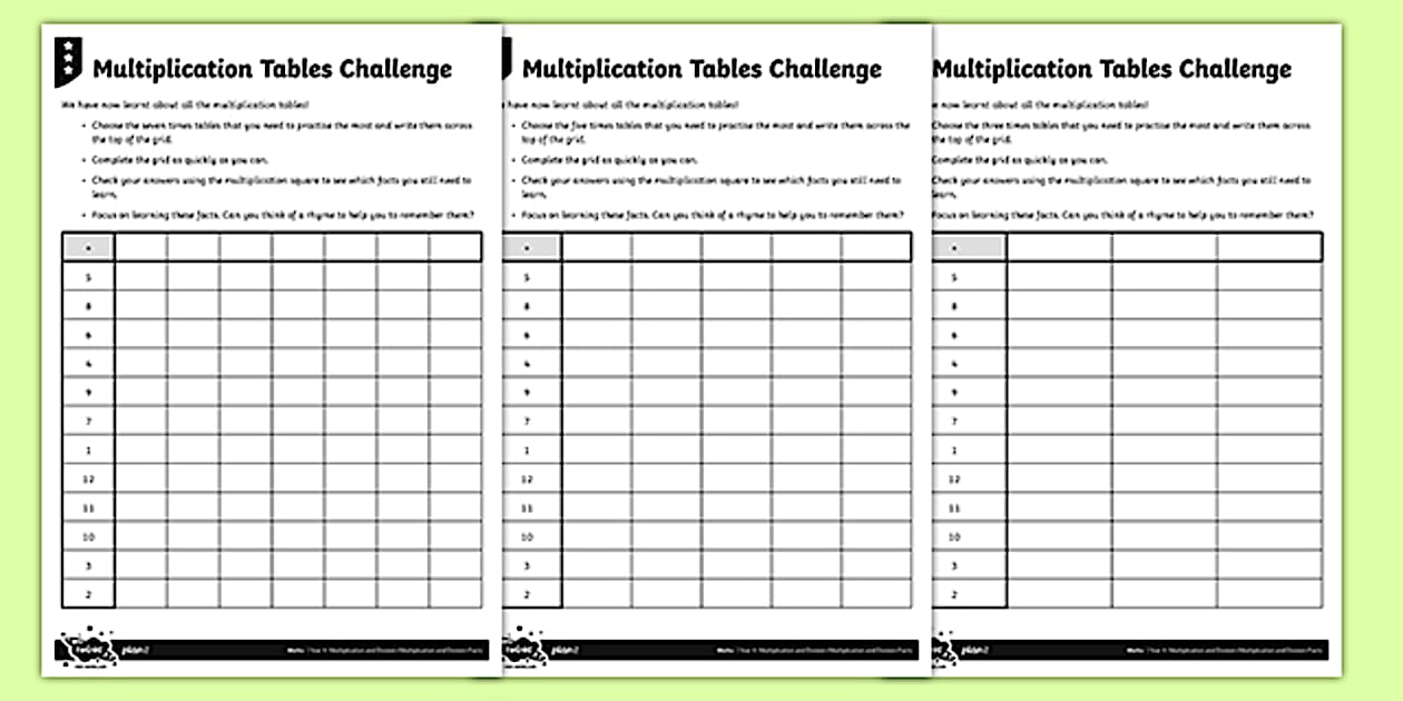 Multiplication Tables Grid Worksheet / Worksheets - Twinkl