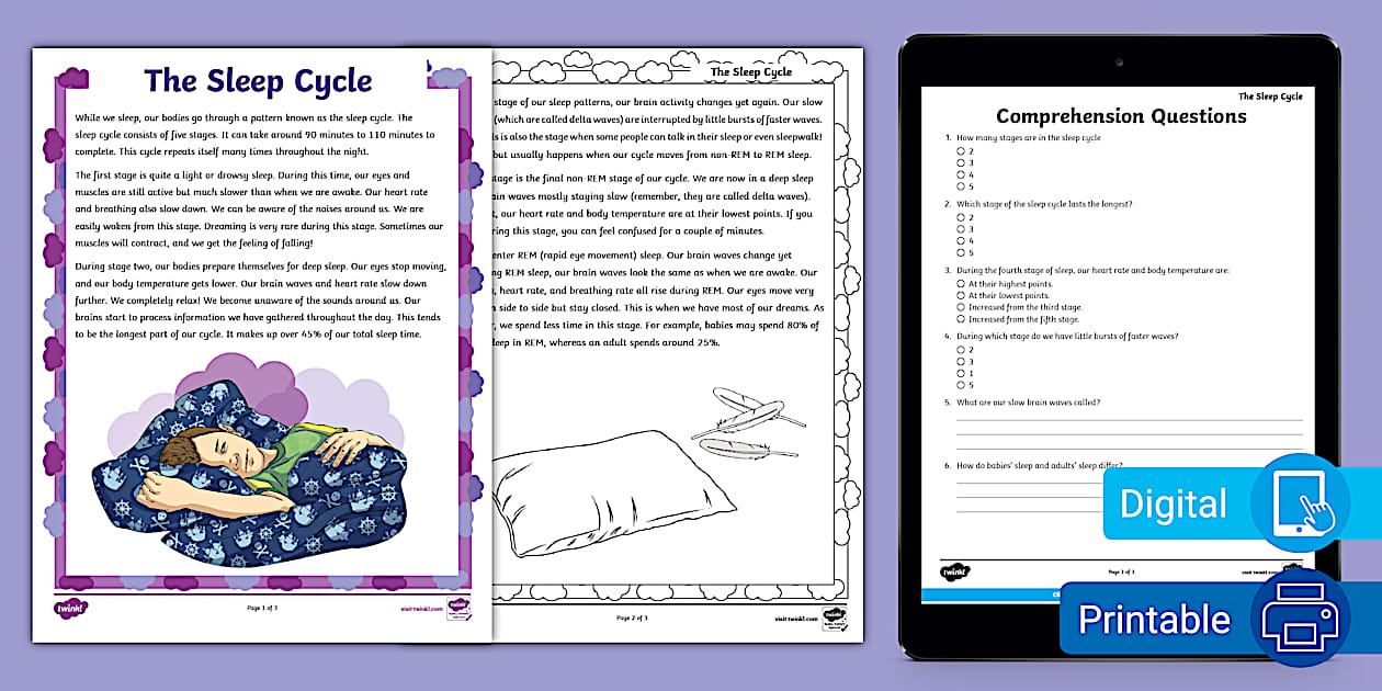 Fourth Grade The Sleep Cycle Reading Comprehension Worksheet