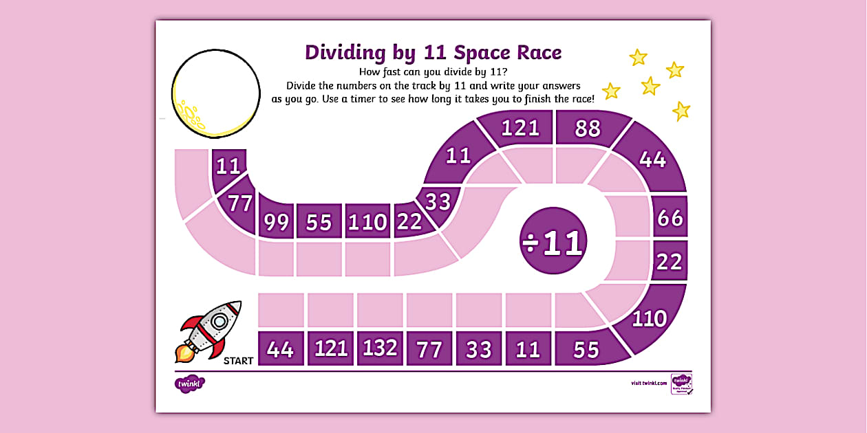 Dividing by 11 Space Race Worksheet Game (teacher made)