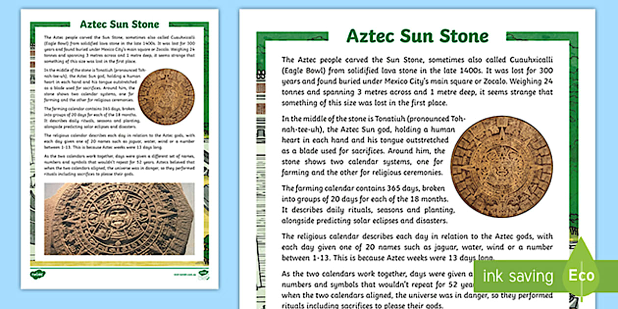 Cursive Aztec Sun Stone Fact File (professor feito) - Twinkl