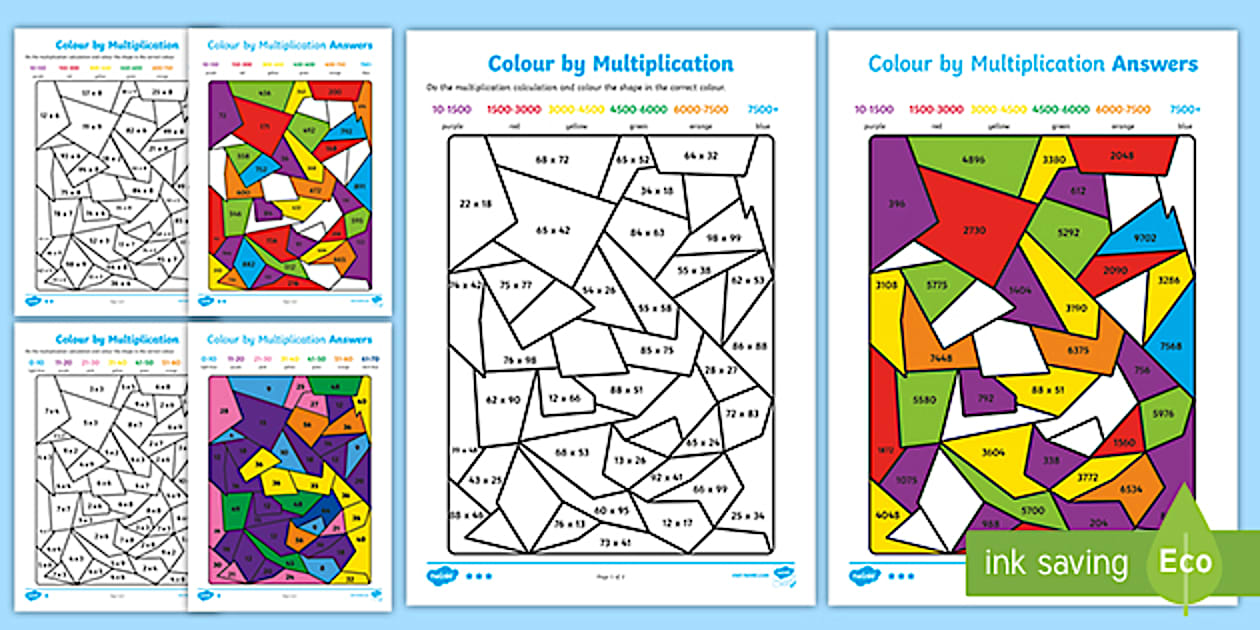 Differentiated Colour by Multiplication Worksheet - Twinkl