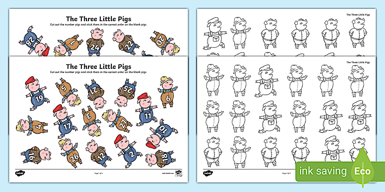 Editable The Three Little Pigs Number Ordering 0-31 - Twinkl