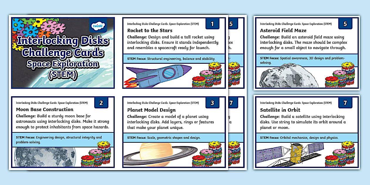 Interlocking Disks Challenge Cards: Space Exploration (STEM)