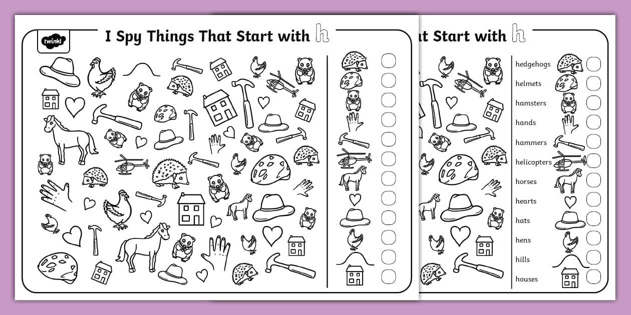 I Spy Things That Start with 'h' Activity Sheet