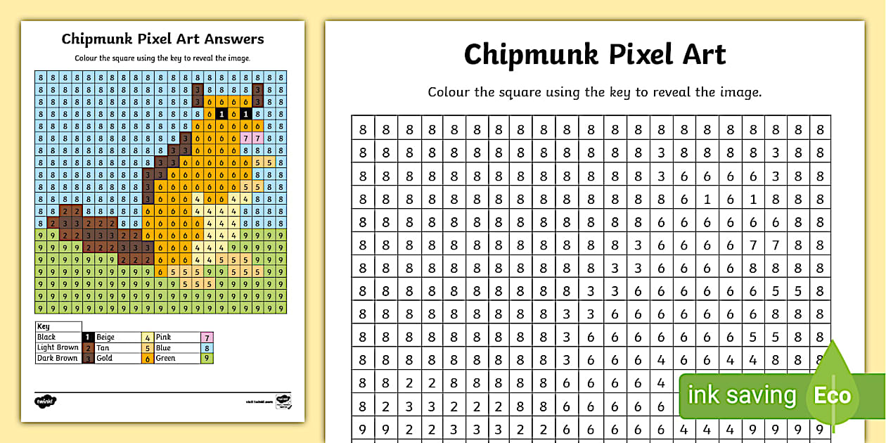 Chipmunk Pixel Art Template | Twinkl | KS1 | Colour-Number