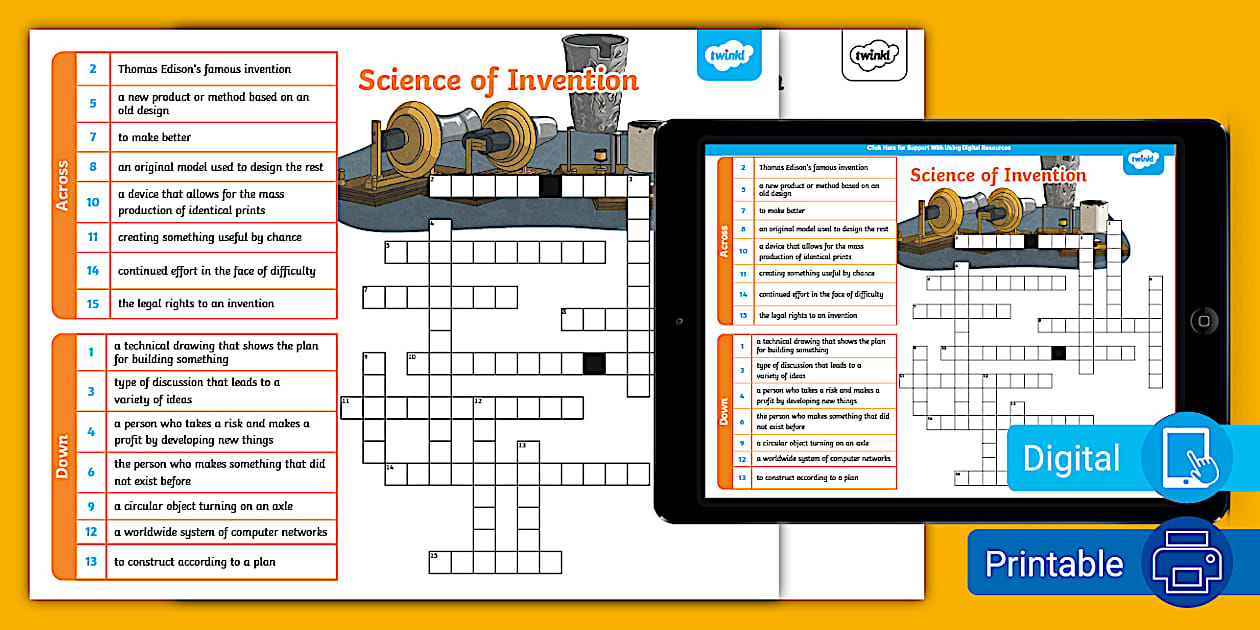 Science of Invention Crossword for 6th-8th Grade - Twinkl